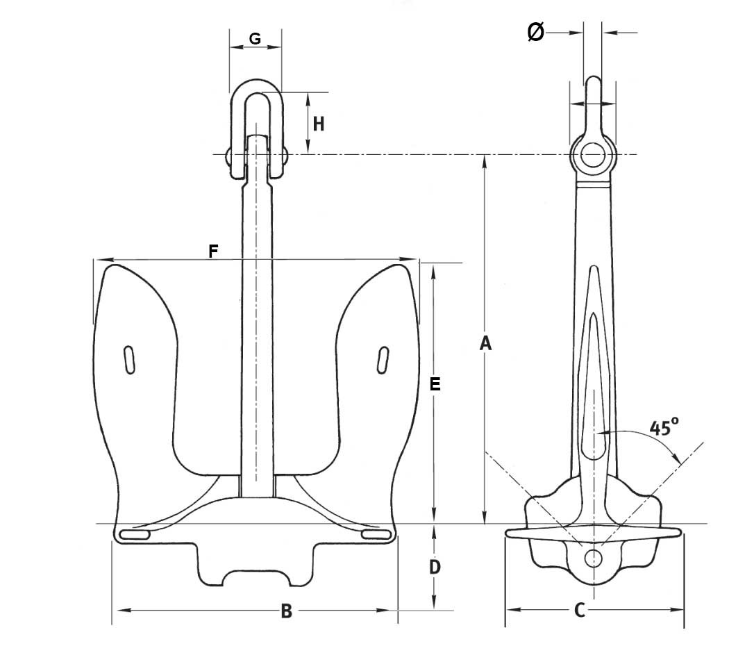 US Navy Stockless Anchor - Class Certified Cast Steel Anchor - Pilotfits